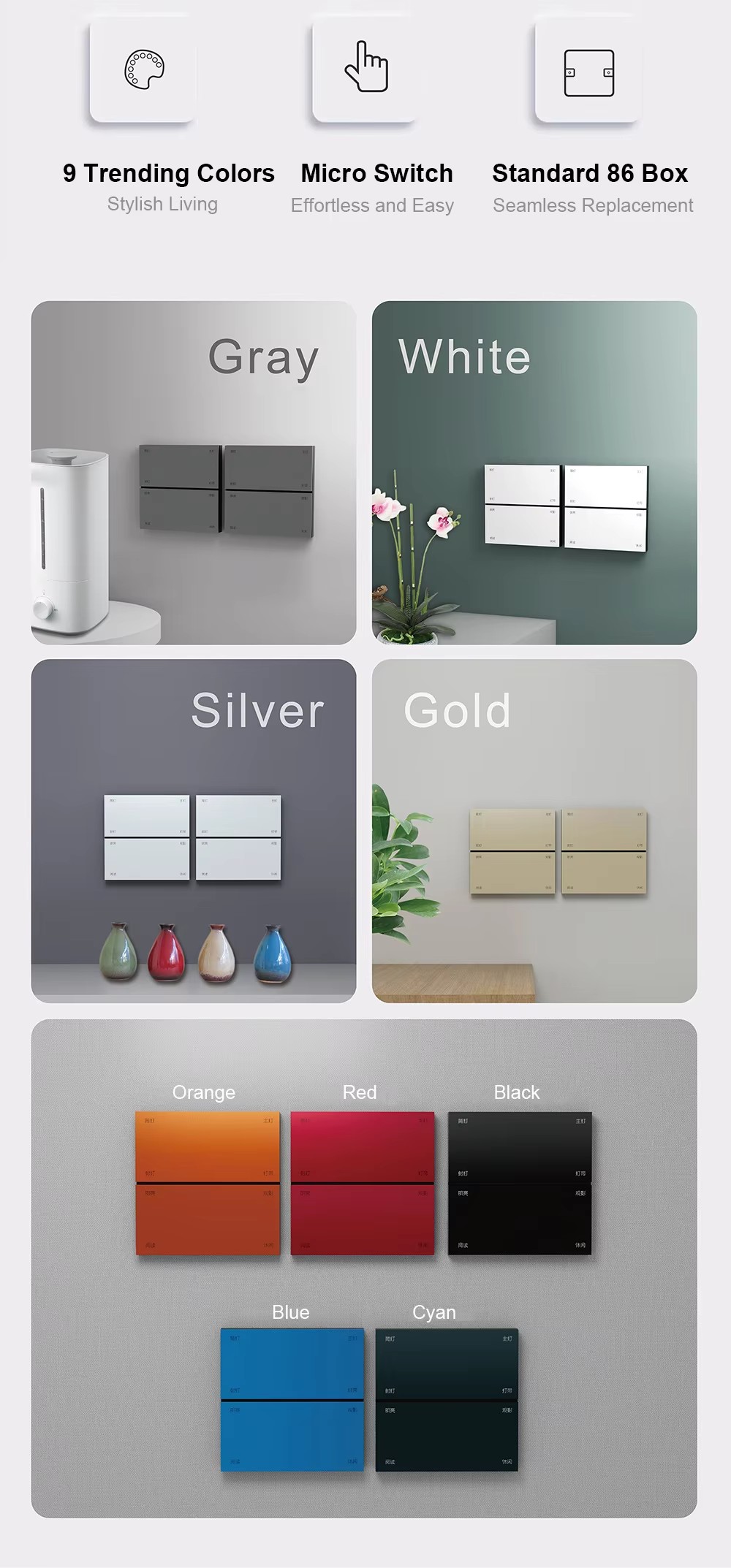 Avant Guard Smart Switch with Neutral (4-Group with Dimmer and Color ...